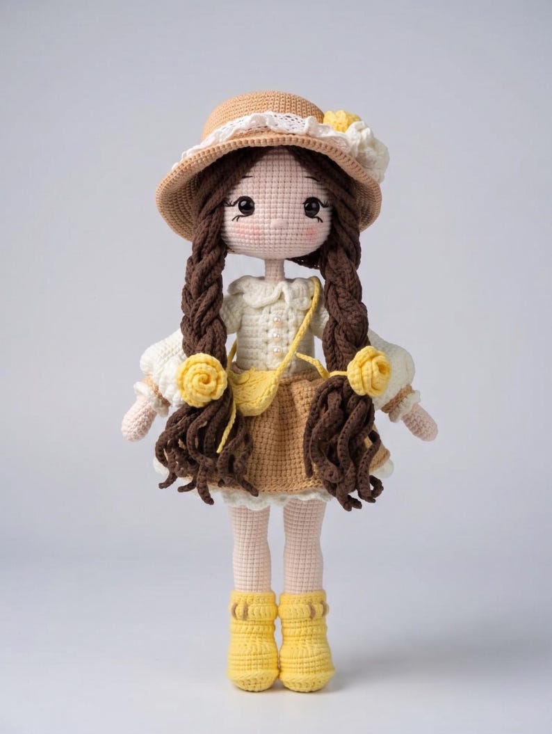 Handmade Crochet Doll With Floral Hat | Unique Knitted Stuffed Doll ...