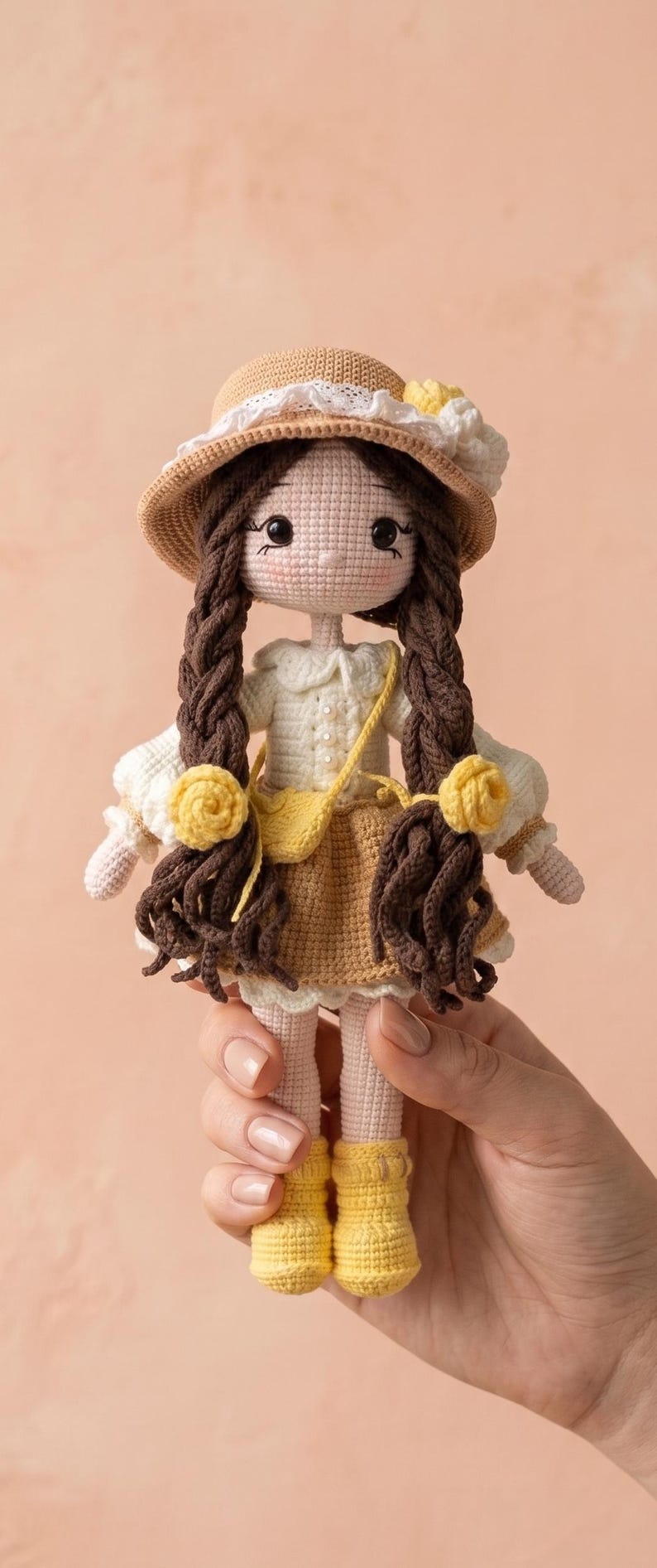 Handmade Crochet Doll With Floral Hat | Unique Knitted Stuffed Doll ...