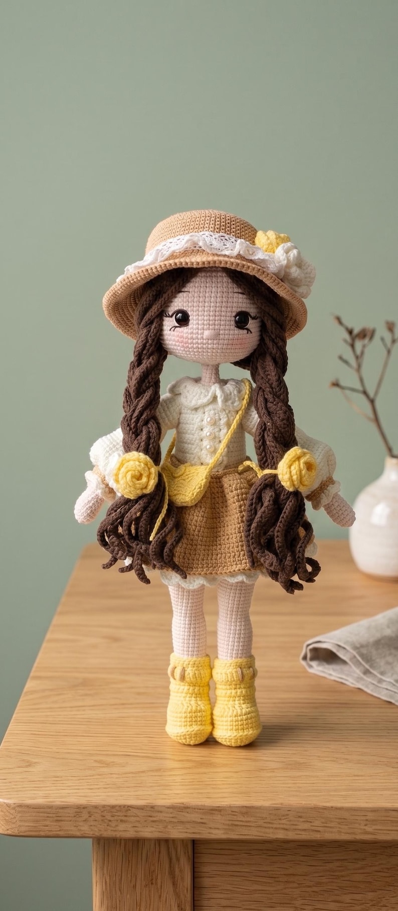 Handmade Crochet Doll With Floral Hat | Unique Knitted Stuffed Doll ...