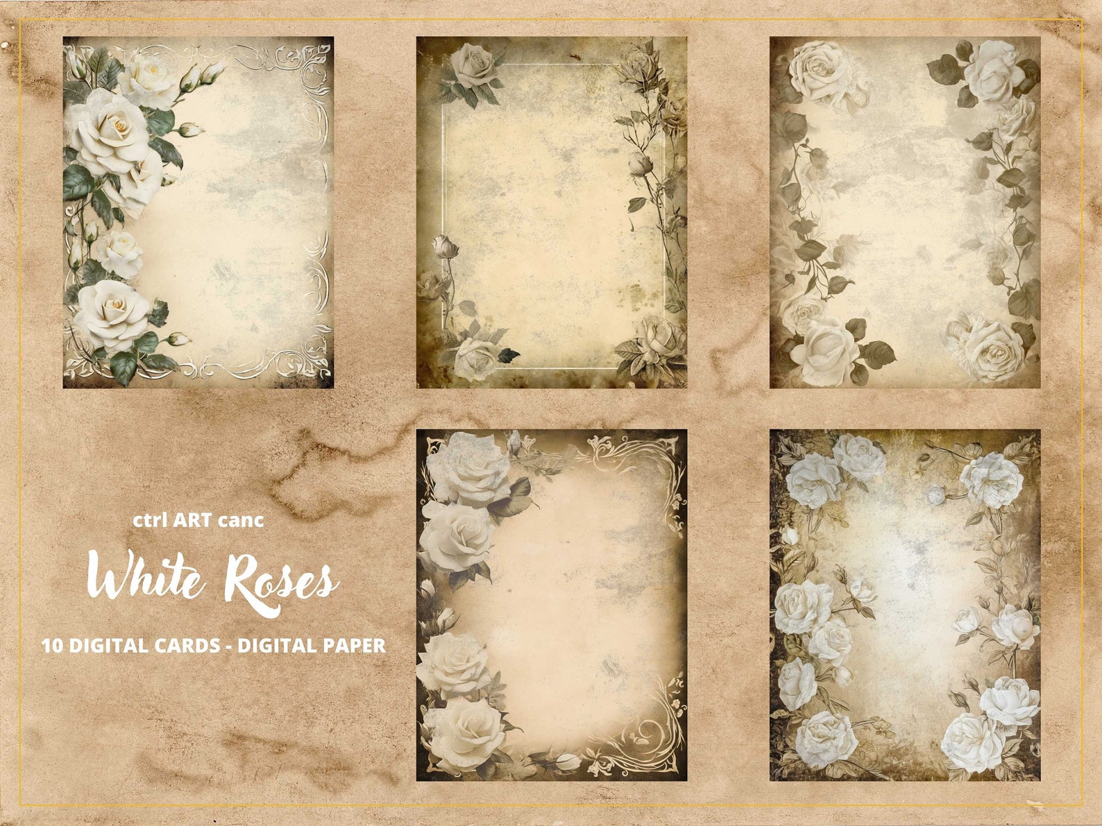 10 White Roses Printable Old Paper White Roses Roses - Etsy