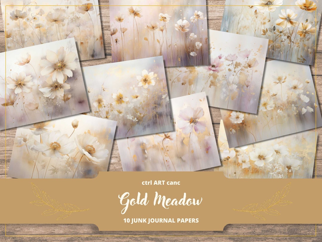Gold Floral Junk Journal Kit Printable Floral Paper Gold Paper for ...