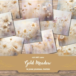 Gold Floral Junk Journal Kit: Printable Scrapbook Paper (digital ...