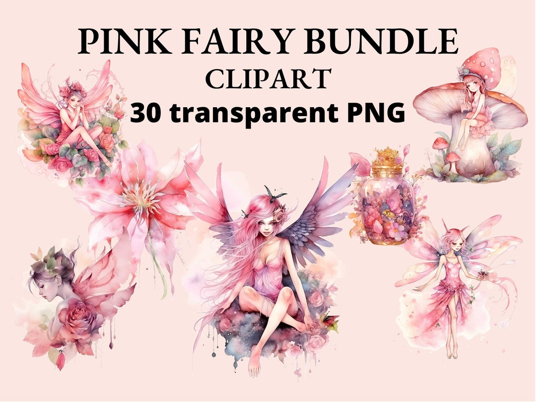 30 Pink Fairy Watercolor Clipart, Enchanted Forest, Fairy Tale Graphics ...