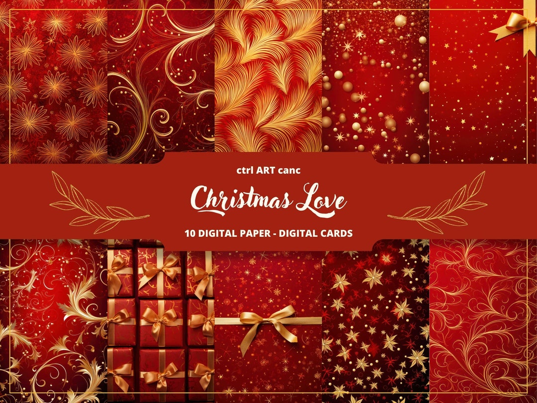 Red & Gold Christmas Digital Paper, Christmas Wrapping Paper, Junk ...