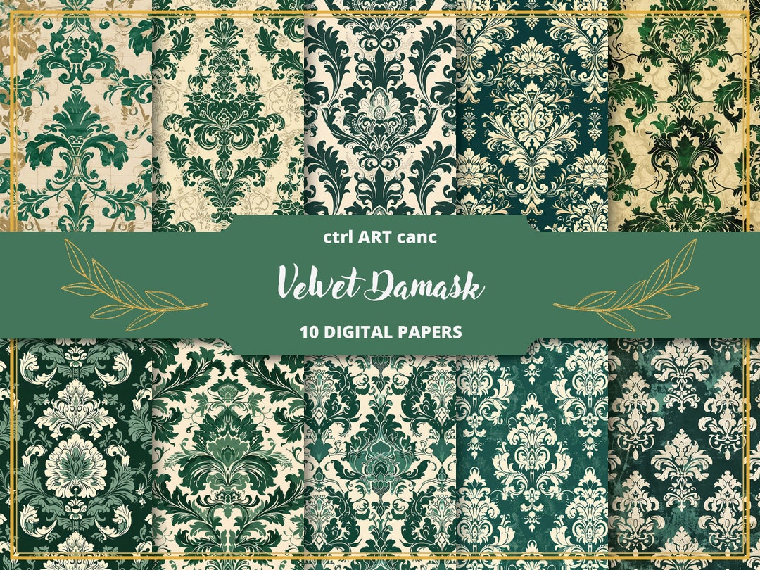Green Damask Digital Paper Damask Printable Paper Damask Pattern Damask ...