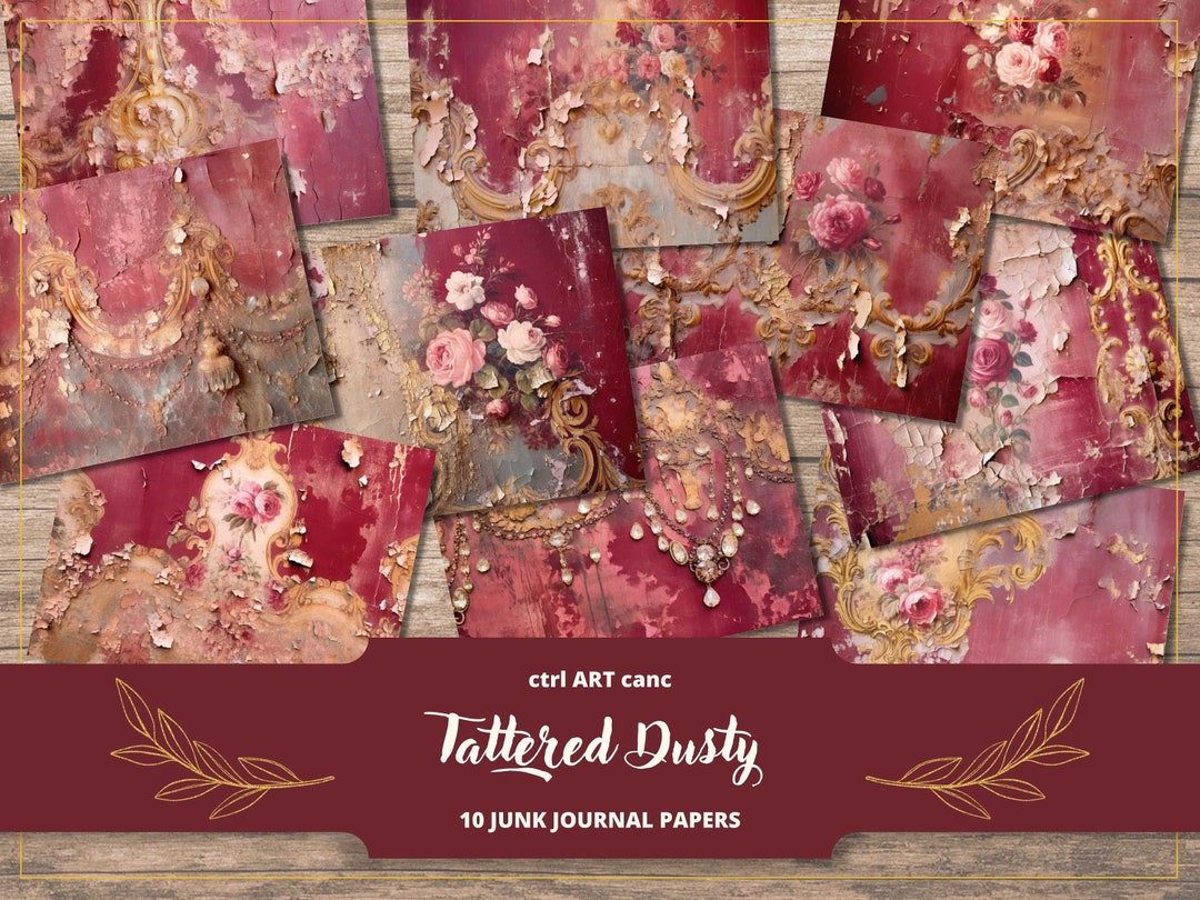 Tattered Red Digital Paper Red Journal Paper for Junk Journal Printable ...