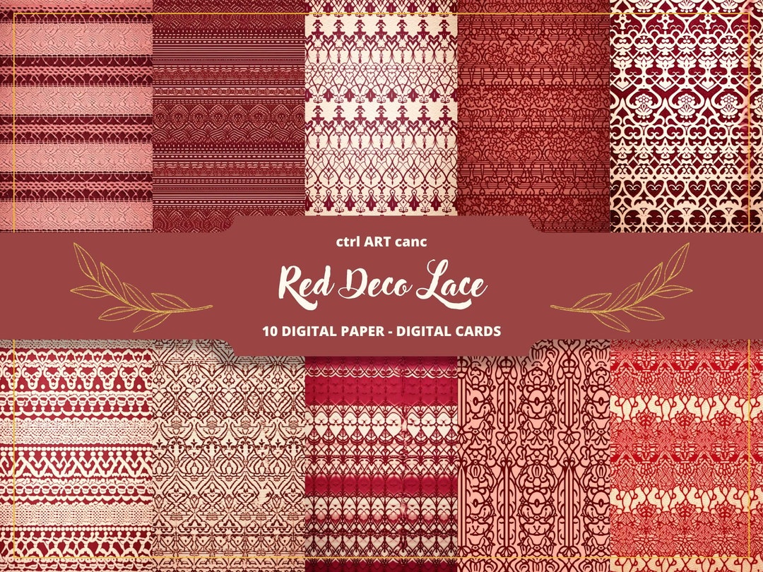 Red Deco Digital Paper Red Lace Paper for Scrapbook Junk Journal Paper ...