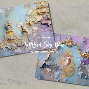 Tattered Blue Digital Paper Blue Journal Paper for Junk Journal ...