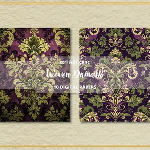 Green Damask Digital Paper Damask Printable Paper Damask Pattern Damask ...