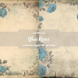 10 Blue Roses Digital Paper, Old Paper, Blue Roses, Roses Digital Paper ...