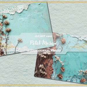 Floral Teal Collage Journal Kit Abstract Lace Background Floral ...