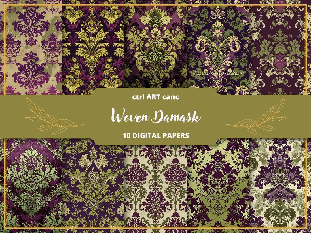 Green Damask Digital Paper Damask Printable Paper Damask Pattern Damask ...