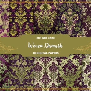 Green Damask Digital Paper Damask Printable Paper Damask Pattern Damask ...