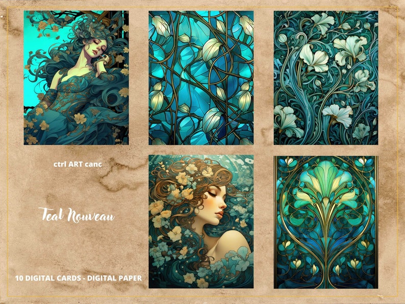 Art Nouveau Digital Paper: Printable Scrapbook Paper (instant Download ...