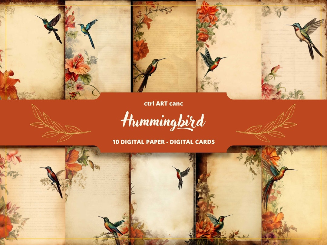 Hummingbird Digital Paper: Vintage Nature Printable (10 Pack) (digital ...
