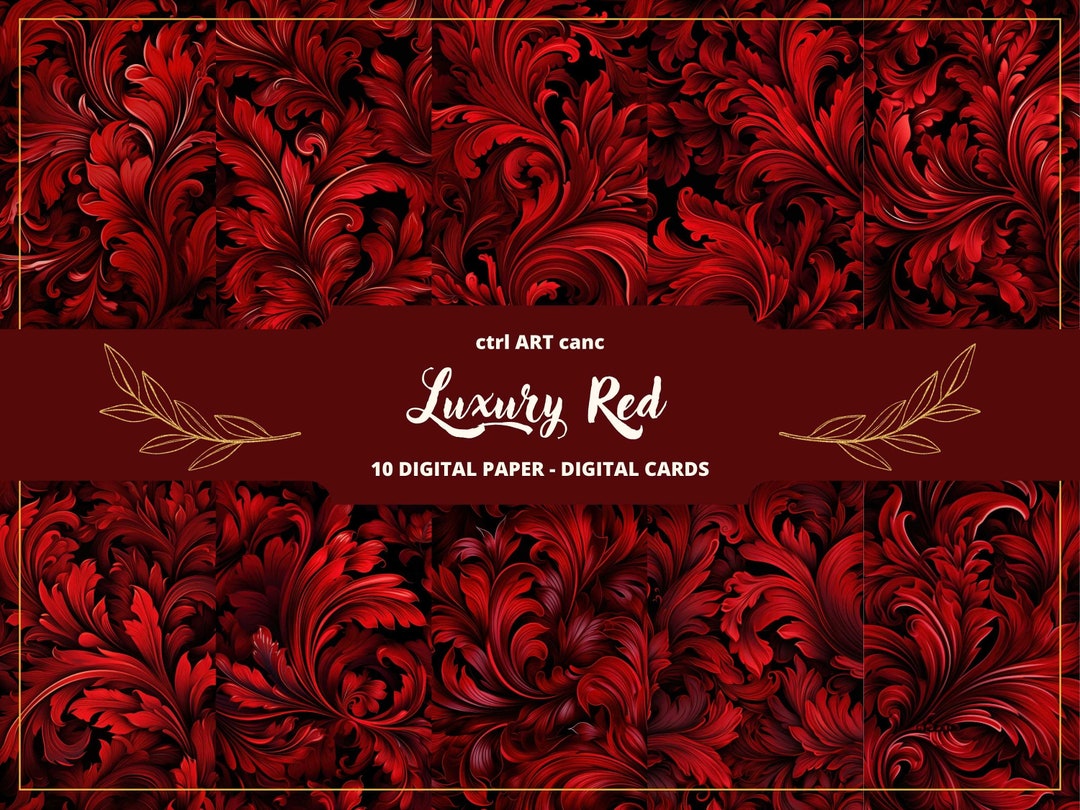 Luxury Red Digital Paper, Red Damask Paper, Red Graphic, Red Background ...