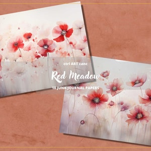 Red Floral Junk Journal Kit Printable Floral Paper Red Paper for ...