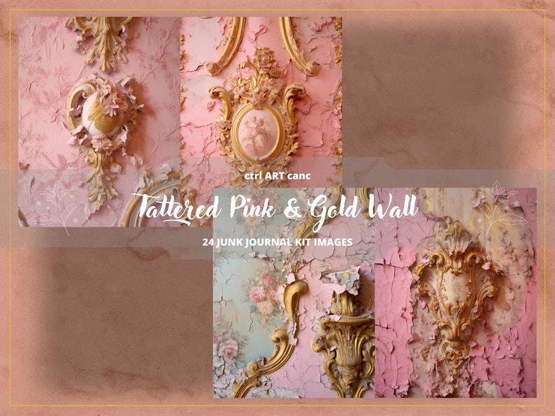 24 Tattered Pink & Gold Wall Printable Pink Printable - Etsy
