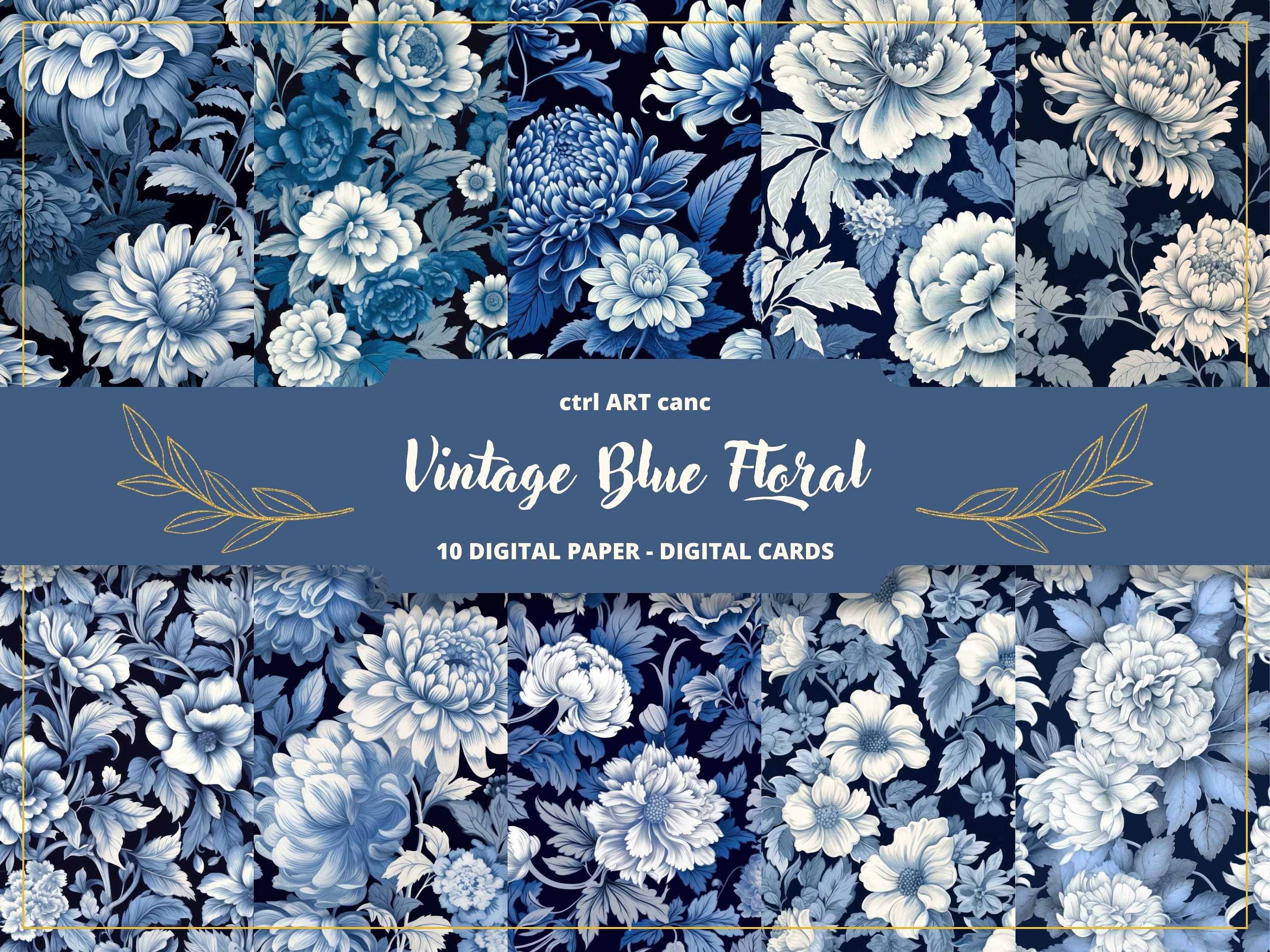 Vintage Blue Floral Printable Dark Blue Floral Paper Journal - Etsy