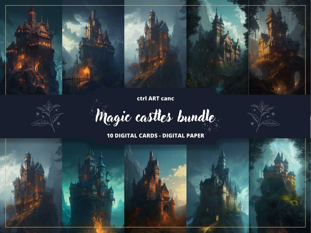 10 Magic Castles Cards, Digital Paper, Scrapbooking, Collage, Mystical ...
