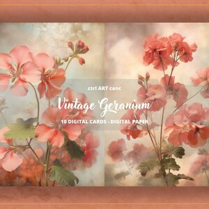 Vintage Geranium Printable, Geranium Paper, Romantic Decor, Journal Kit ...