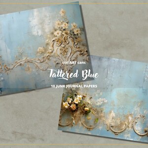 Tattered Blue Digital Paper Blue Journal Paper for Junk Journal ...