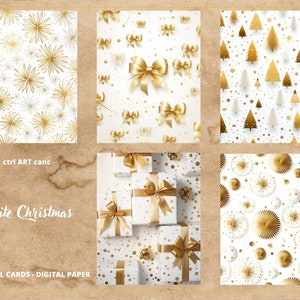 Christmas Digital Paper for Christmas Wrapping Gold Paper White Digital ...