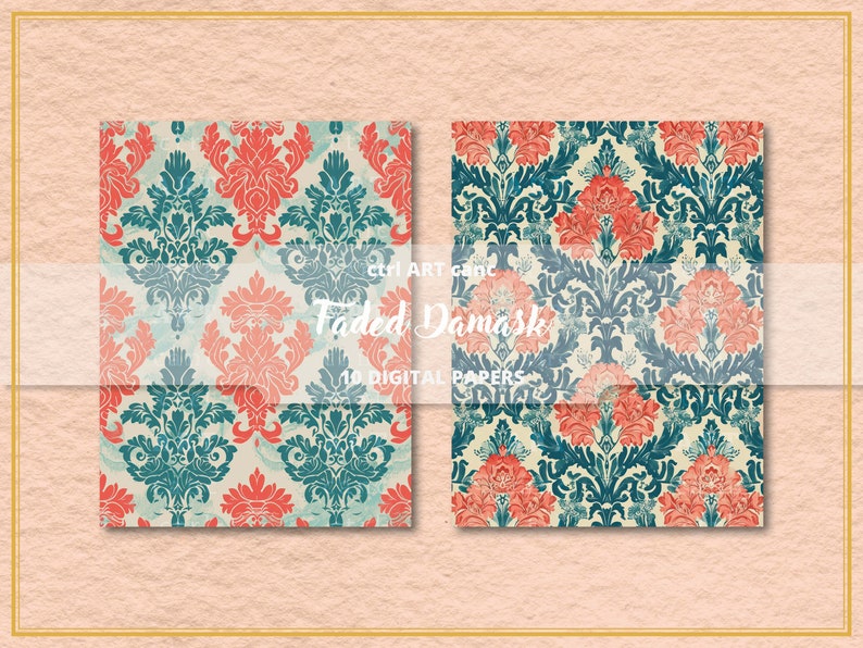 Green Damask Digital Paper Damask Printable Paper Damask Pattern Damask ...