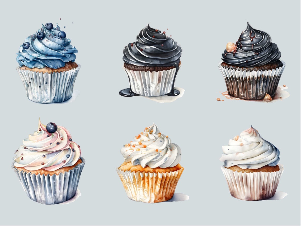 30 Rainbow Cupcake Clipart Watercolor Cupcake Cupcake - Etsy