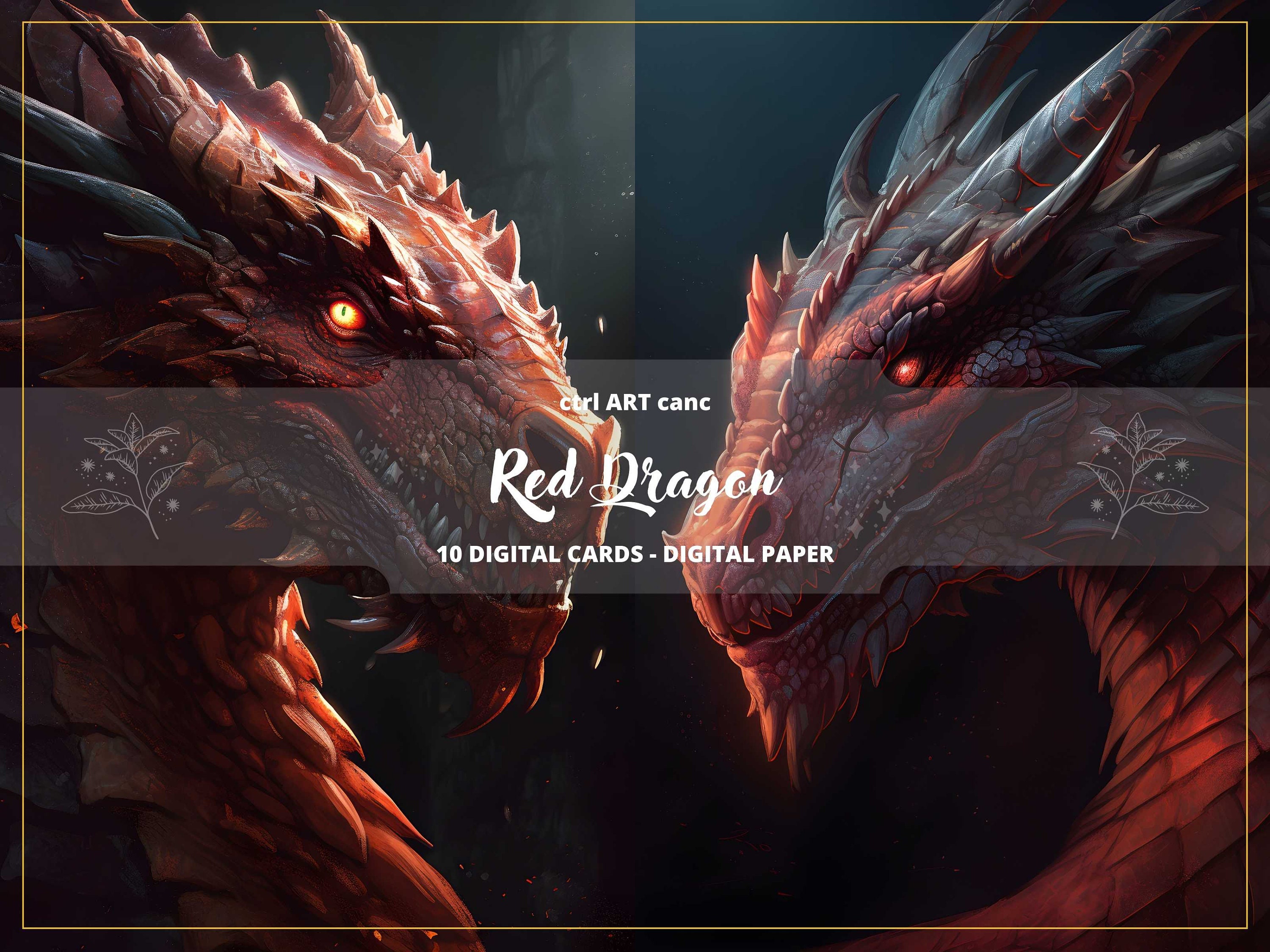 10 Red Dragon Digital Paper Red Dragon Cards Fire Dragon - Etsy