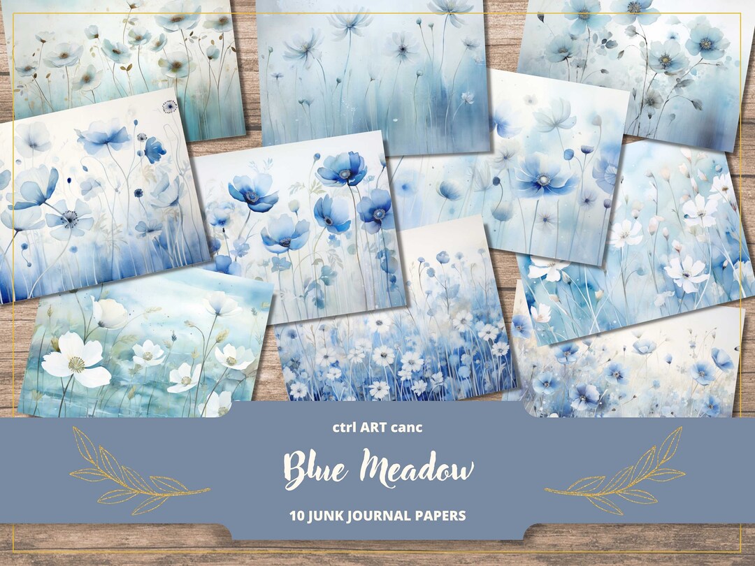 Blue Floral Junk Journal Kit Printable Floral Paper Blue Paper for ...