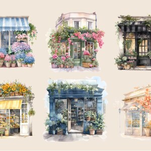 30 Little Flower Shop Clip Art, Watercolor, Flower Market, Miniature ...