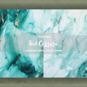 Teal Marble Digital Paper Carrara Marble Printable Paper for Junk ...