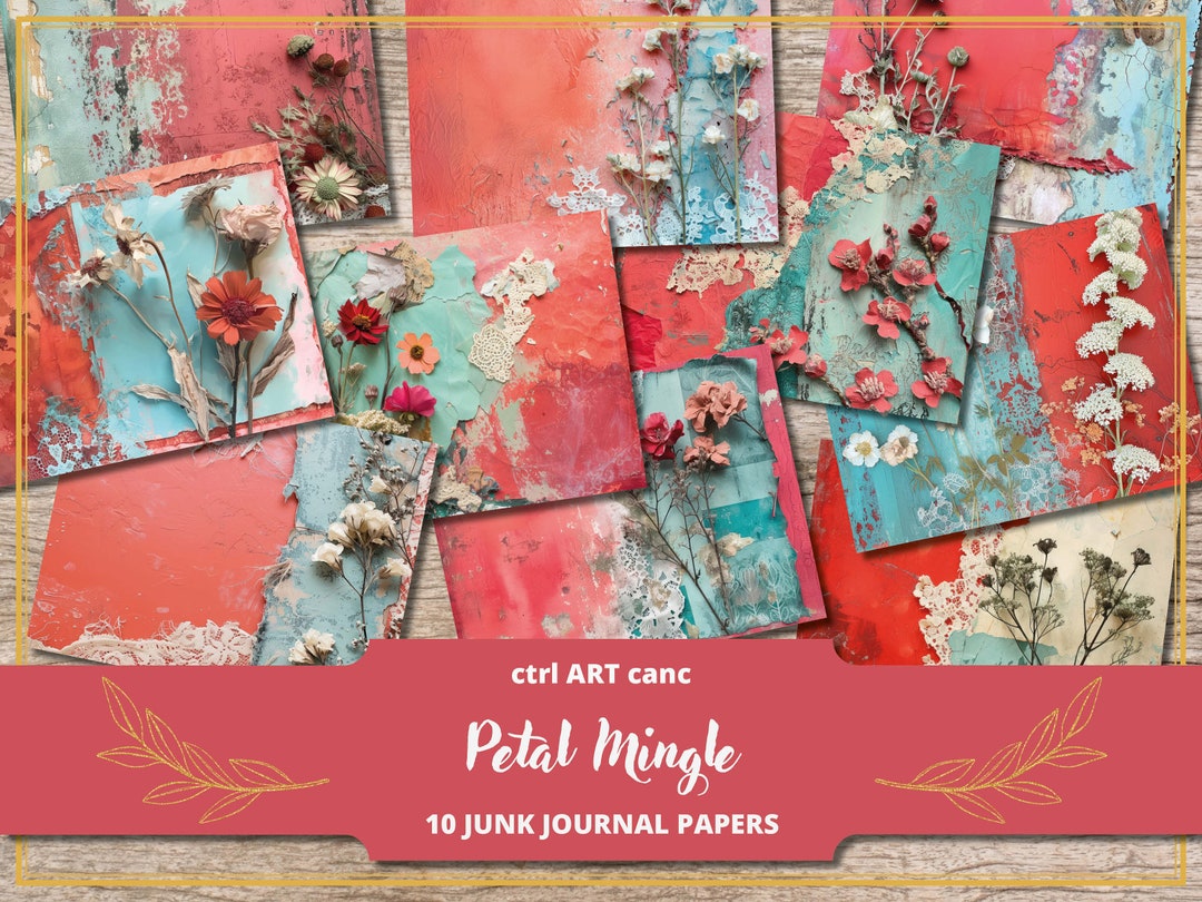Floral Red Collage Journal Kit Abstract Lace Background Floral ...