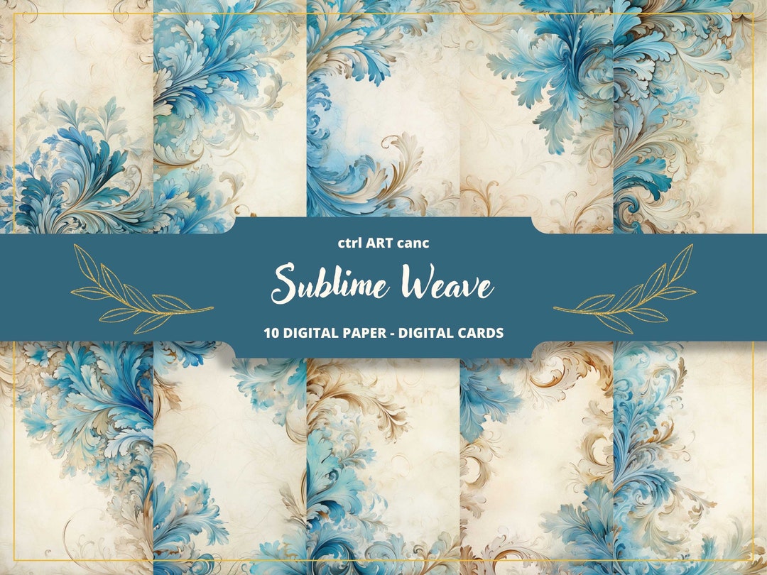 Blue Damask Digital Paper Blue Invitation Paper for Junk Journal Page ...