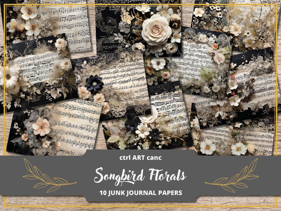 Black Music Junk Journal Kit Sheet Music Scrapbook Lace Black Scrapbook ...