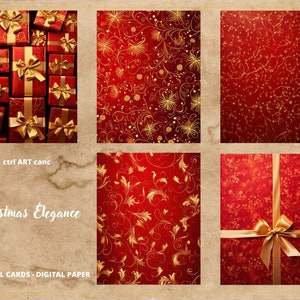 Red & Gold Christmas Digital Paper, Christmas Wrapping Paper, Junk ...