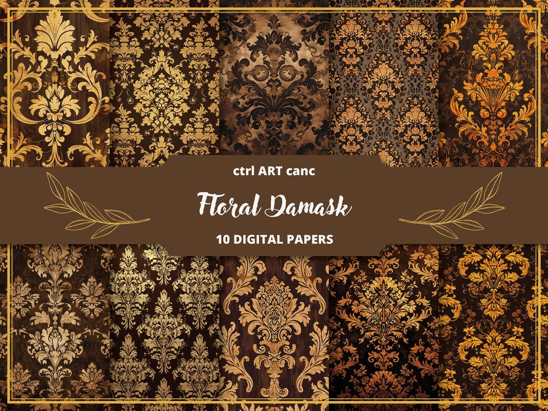 Brown Damask Digital Paper Damask Printable Paper Damask Pattern Damask ...