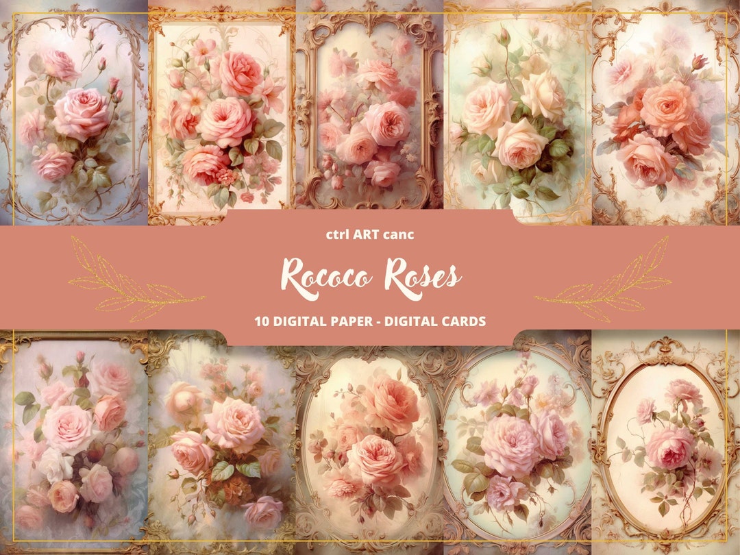 10 Rococo Roses Printable, Romantic Rose Fresco, Journal Kit, Journal ...
