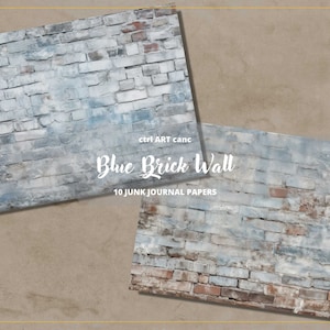 Brick Wall Texture Junk Journal Paper Blue Scrapbook Digital Paper for ...