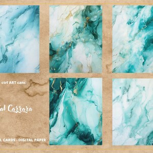 Teal Marble Digital Paper Carrara Marble Printable Paper for Junk ...