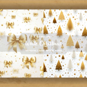 Christmas Digital Paper for Christmas Wrapping Gold Paper White Digital ...
