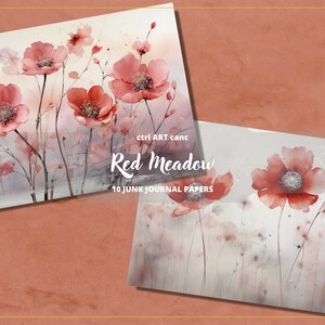 Red Floral Junk Journal Kit Printable Floral Paper Red Paper for ...
