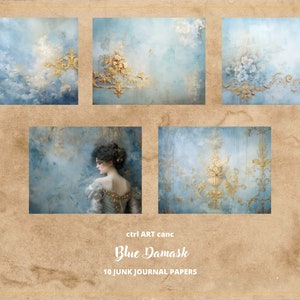 Blue Journal Paper Junk Journal Paper Blue Damask Printable Paper for ...