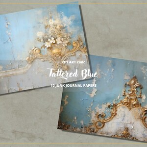Tattered Blue Digital Paper Blue Journal Paper for Junk Journal ...