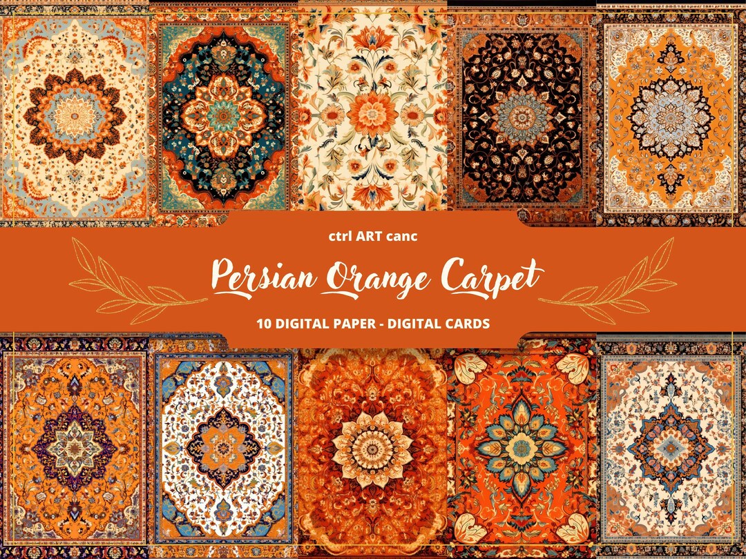 Persian Orange Carpet Printable, Persian Digital Paper, Junk Journal ...