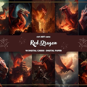 10 Red Dragon Digital Paper, Red Dragon Cards, Fire Dragon ...
