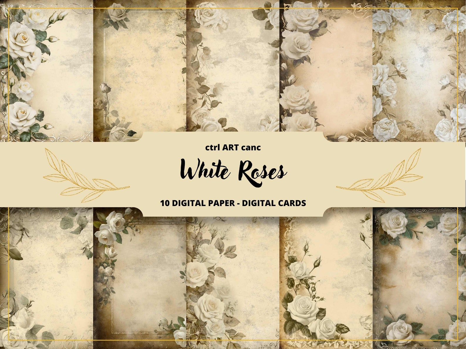 10 White Roses Printable Old Paper White Roses Roses - Etsy