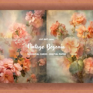 Vintage Begonia Printable, Begonia Digital Paper, Romantic Decor ...
