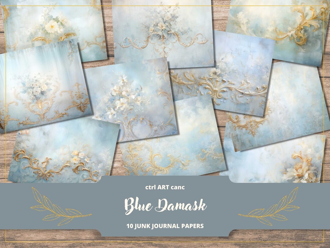 Blue Journal Paper Junk Journal Paper Blue Damask Printable Paper for ...